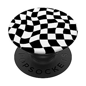 Wavy Checkered Black and White Checkerboard Pattern PopSockets Swappable PopGrip