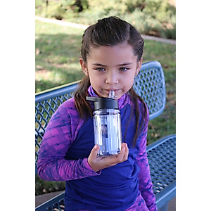 CALIFORNIA STRAWS Set of 4 Double Wall Kids Sport Water Bottle 10 Oz, Shatter-resistant (Clear)