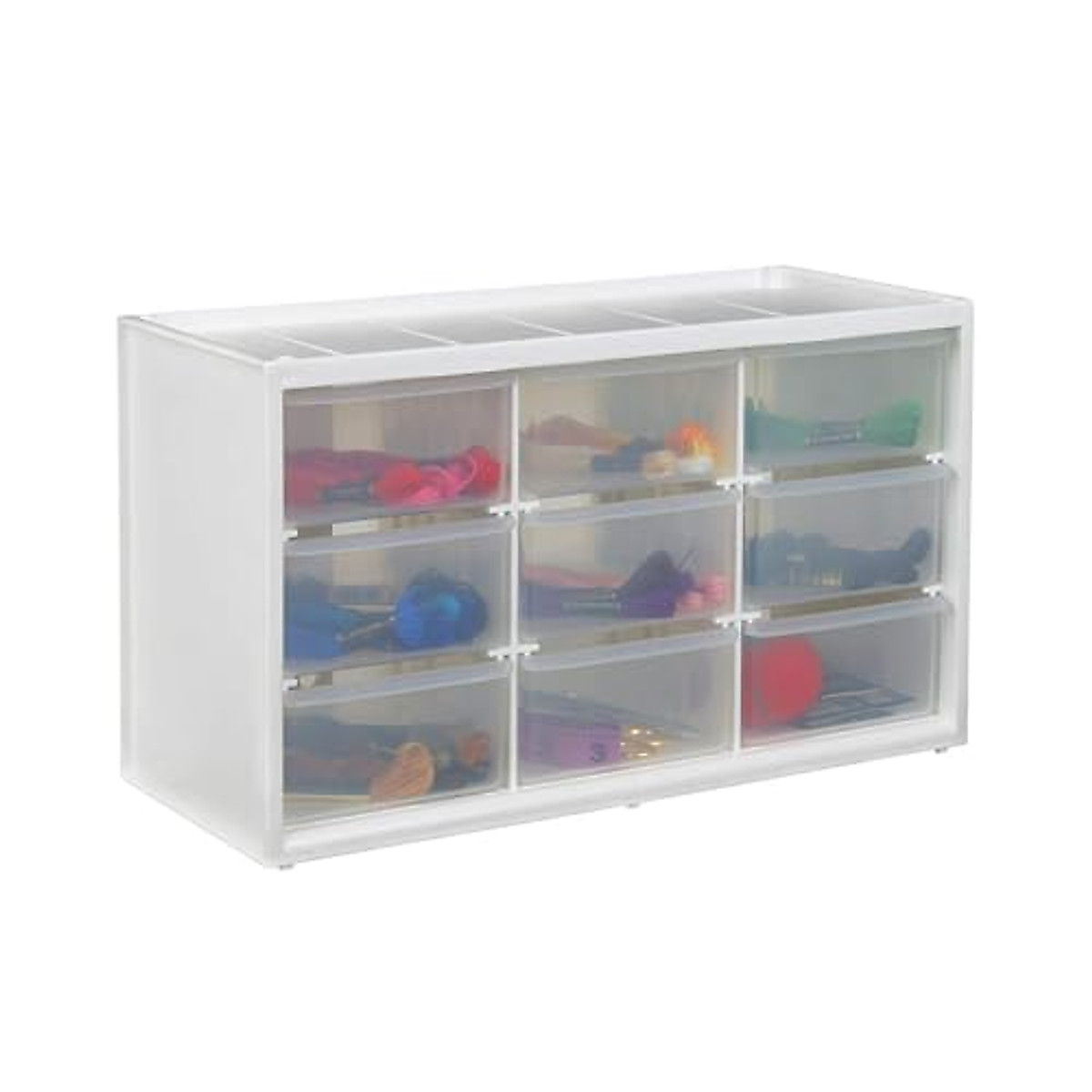 ArtBin 6809PC Store In Drawer Cabinet Sewing & Craft Organization, Plastic Storage Unit with 9 Drawers, White with Clear Drawers