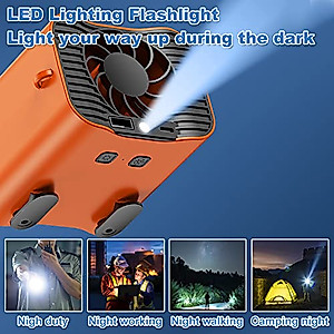 【10 Times Wind Power】Waist Clip Fan with Light, 12000mAH Rechargeable Portable Neck Fan Clip On Waist Fan with Strong Airflow/ 24 Hours Long Working Time, for Outdoor Working, Camping, Activities