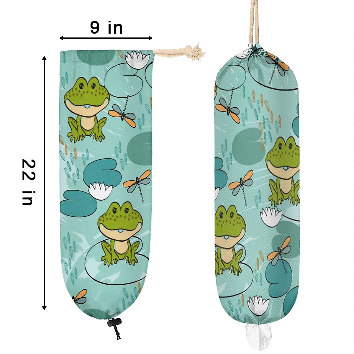 Plastic Bag Holder Cartoon Funny Frog Wall Mount Grocery Bag Organizer Holder Hanging Trash Bag Storage Dispenser for Home Kitchen Pantry Door Organization Decor