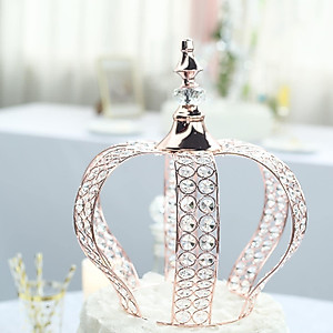 TABLECLOTHSFACTORY 14" Rose Gold Crystal Metallic Royal Crown Cake Topper with 168 Acrylic Beads For Wedding Birthday Party Special Event