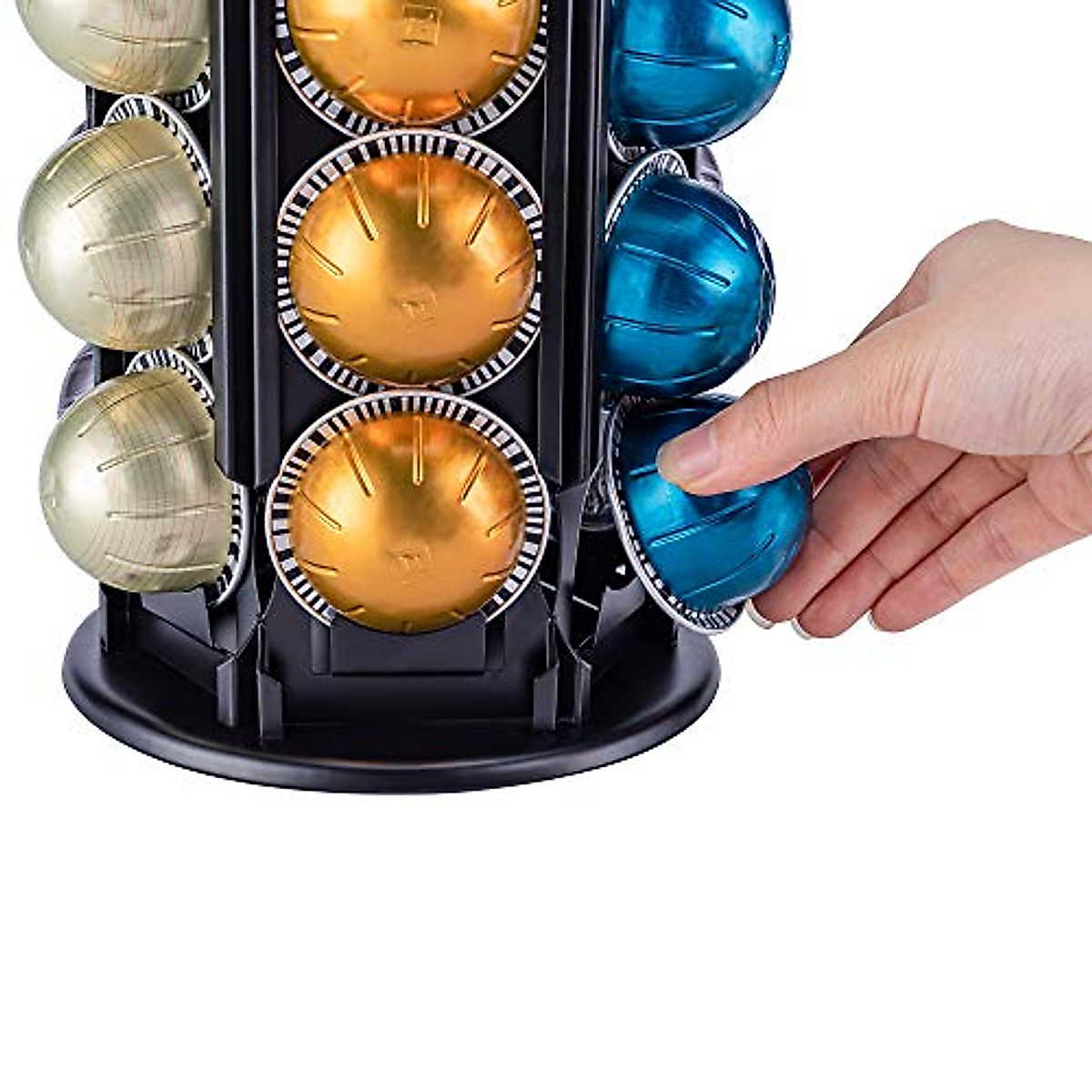 Coffee Vertuo Pod Holder Carousel Stand for Nespresso Vertuo Capsule Storage Organizer with Extra Space for Coffee Mate Silent Rolling (Vertuo 80+ Pod Storage)