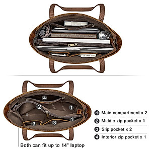 S-ZONE Women Genuine Leather Tote Bag Shoulder Handbag Vintage Crossbody Purse with Clutch Bag