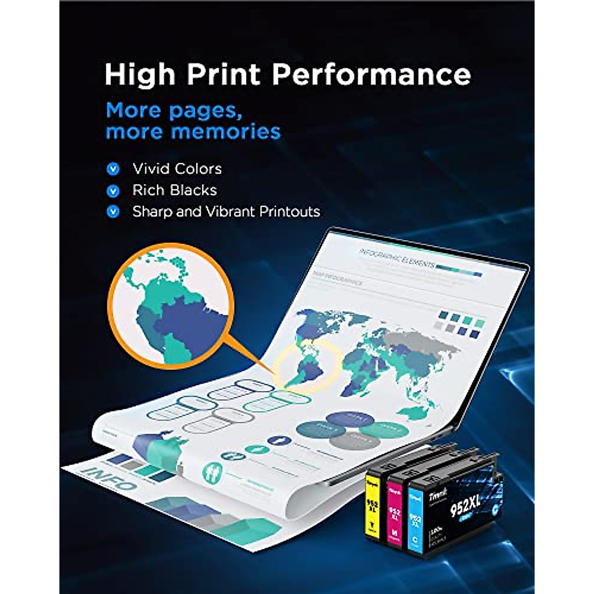 【5-Pack Larger Capacity】 952XL Ink Cartridges Replacement for Original HP 952 952 XL Ink Cartridges Combo Pack (2BK/C/M/Y), High-Yield, for OfficeJet Pro 8710 8720 7720 7740 8210 8702 8715 8725