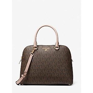 Michael Kors Cindy Medium Logo and Leather Satchel (Soft Pink/Brown)