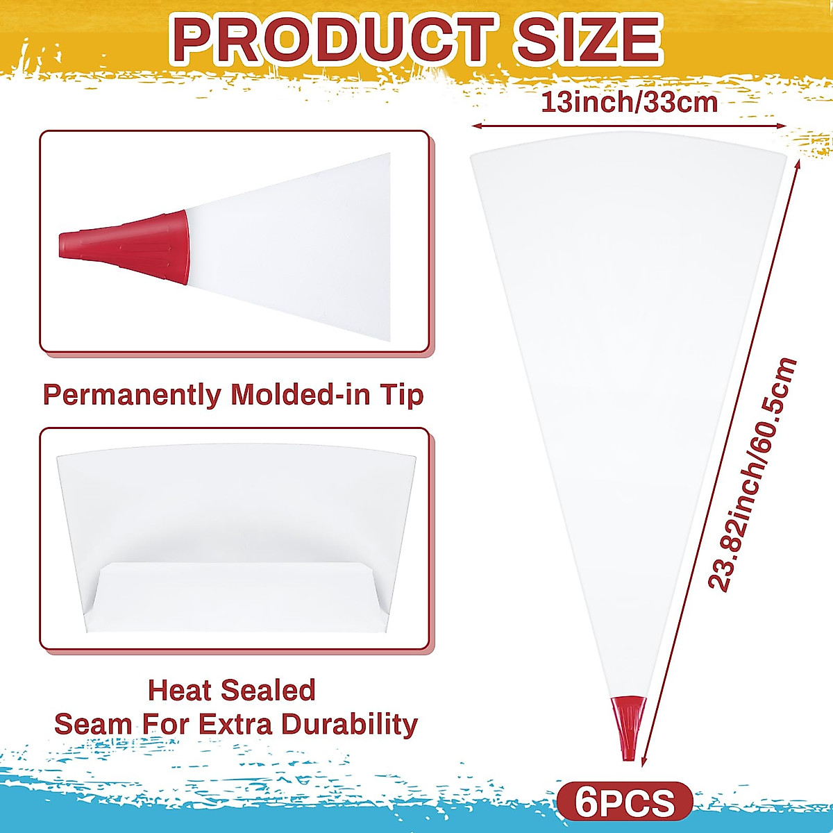 Gueevin 6 Pcs Tile Grout Masonry Mortar Bag with Molded in Tip Tear Puncture Resistant Heavy Duty Vinyl Piping Cement Bag 13 x 24 Grout Bag Masonry Tools for Tile Installation Work (Red)