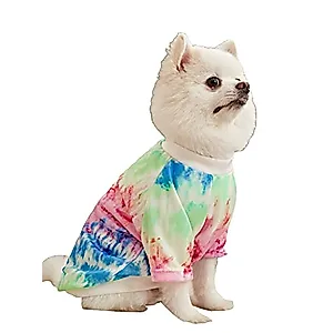 QWINEE Tie Dye Dog T Shirt Vest Dog Apparel Cat Clothes for Puppy Kitten Small Medium Large Dogs Multicolor Small