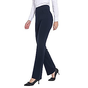 ZTN Womens Bootcut Dress Pants Regular Fit Tummy Control Pants Pull On Career Pants for Work Business Casual Navy 2XL