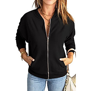 GeGekoko Womens Sweatshirt Long Sleeve Casual Loose Zip Up Jacket Outwear with Pockets Black