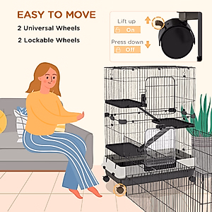 PawHut 4-Level Small Animal Cage Rabbit Hutch with Wheels, Removable Tray, Platform, Playpen and Ramp for Bunny, Chinchillas, Ferret, Black