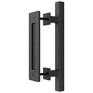 Genius Iron 12" Heavy Duty Sliding Barn Door Flush and Pull Handle, Black Rustic Design Handle for Gate, Garages