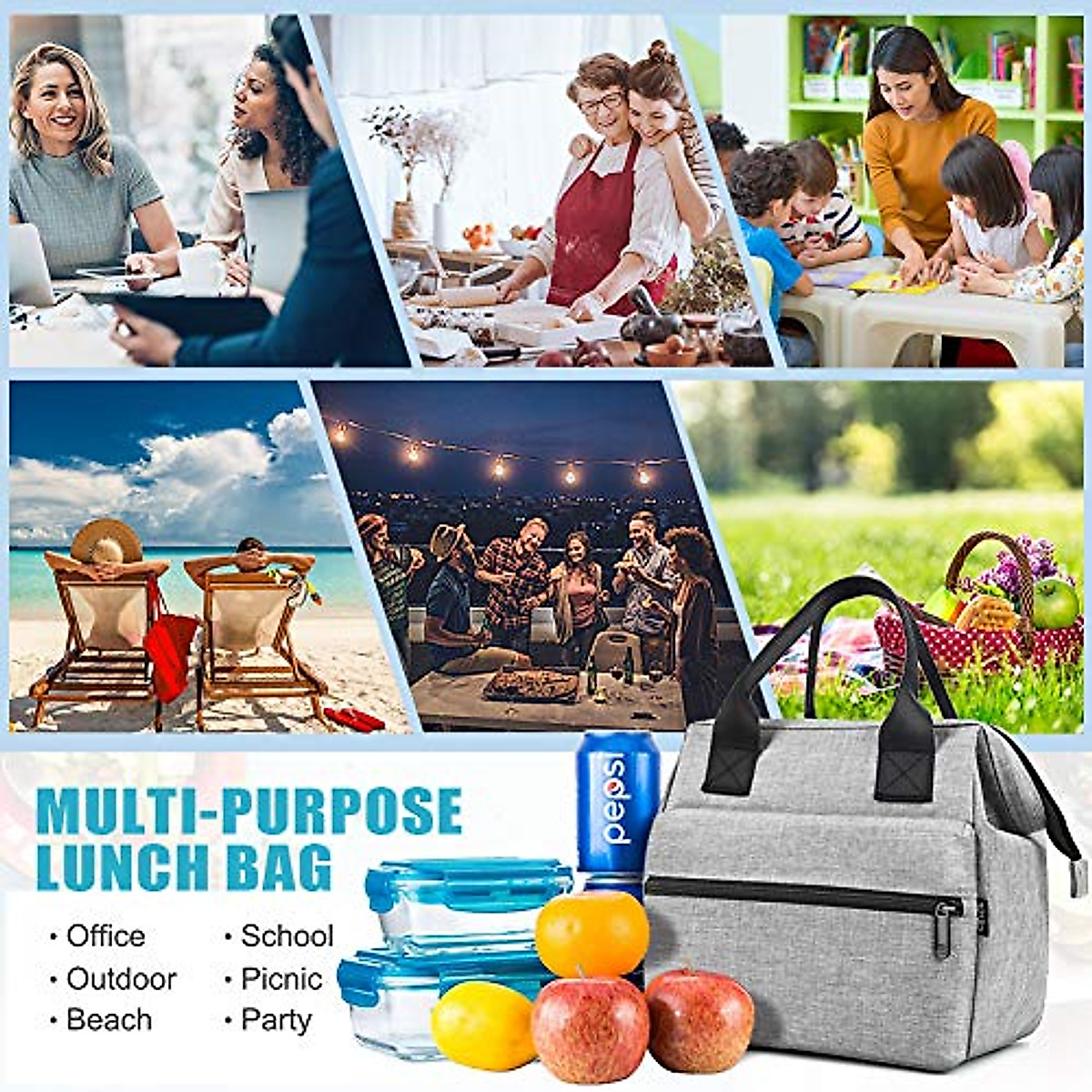 Large Lunch Bag Women, Insulated Fashionable Lunch Box For Women Adult With Shoulder Strap, Stylish Lunch Bag For Work Picnic Big Multipurpose Lunch Tote Cooler Bag For Ladies