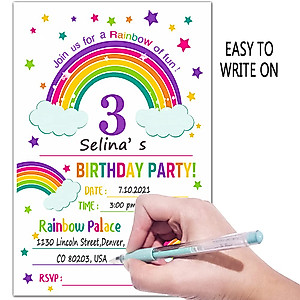 ukebobo 3rd Rainbow Birthday Party Invitations with Envelopes – Birthday Party Invitations, Rainbow Party Decorations– 20 Cards With Envelopes（c03-03）