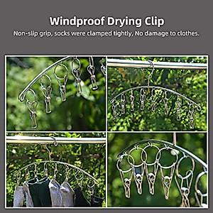 WAIKAS [Pack of 2 pcs] Socks Underwear Hanger,Stainless Steel Hanger，Stainless Steel Sock Hanger with 8 Clips, Suitable for Drying Socks, Underwear, Baby Clothes, Towels