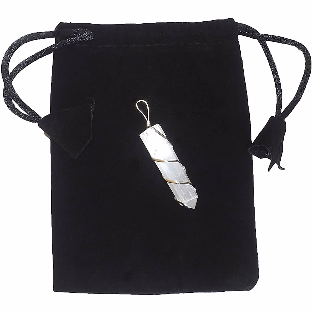 Arts Of India Raw Selenite Crystal Pendant Necklace (Bullet, Round)