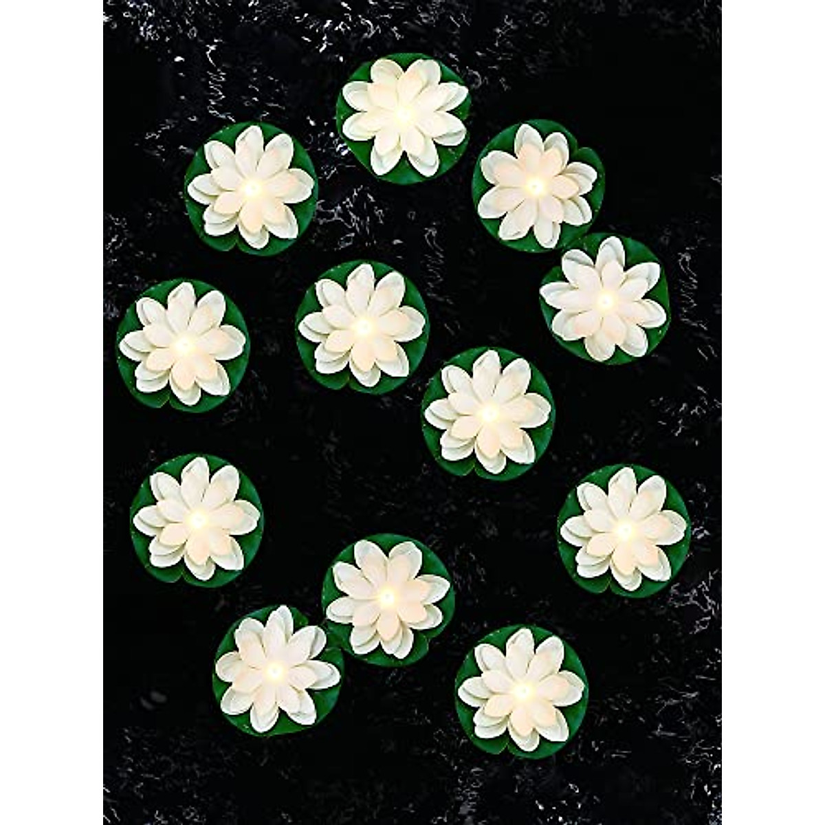 12 Pcs Floating Pool Lights Lotus Floating Lanterns LED Lifelike Floating Lamp Battery Operated Lily Pad Flower Candle Fun Pool Accessories for Pond Decor, Yellow Light (White, 3.94 Inch)