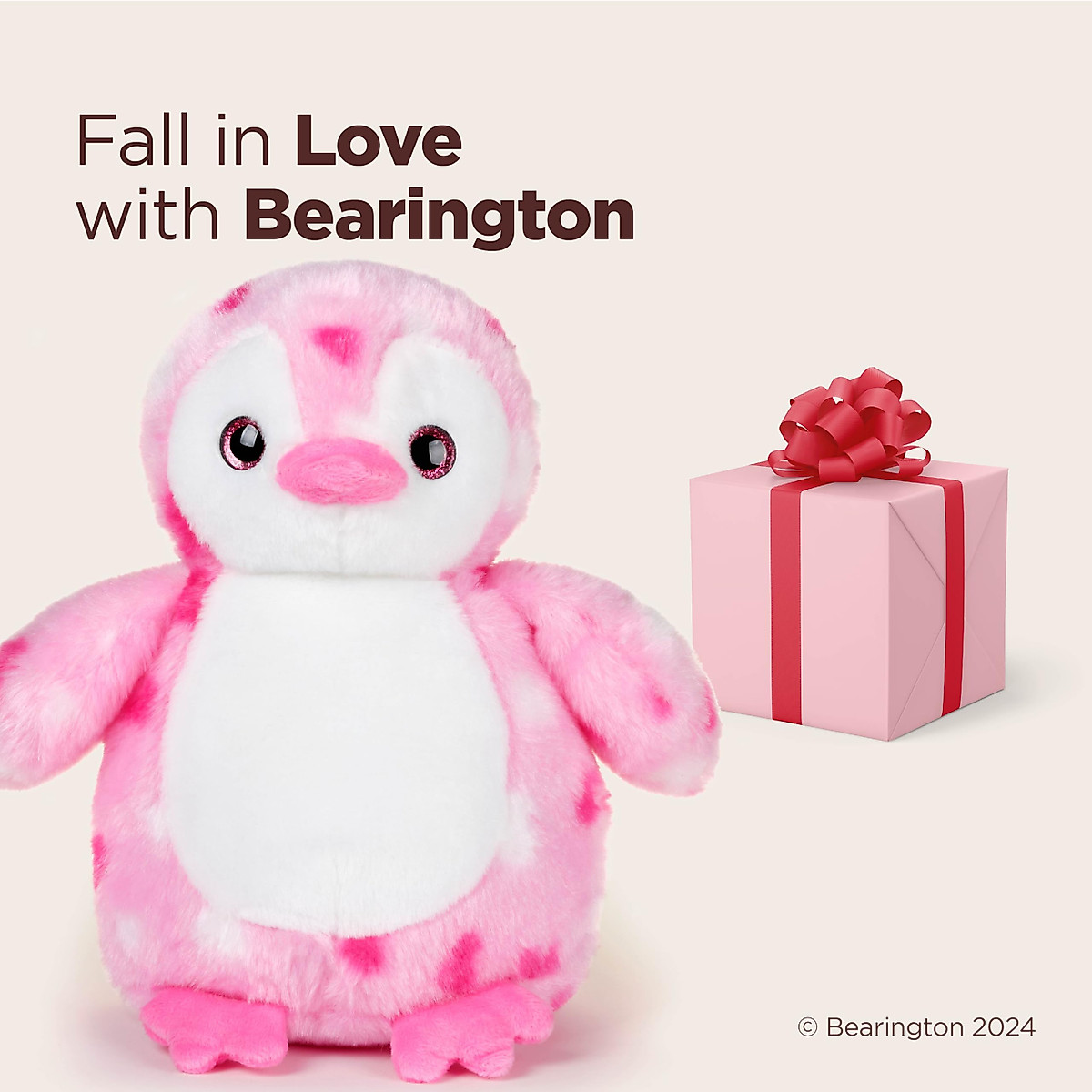Bearington Collection Precious Heart Stuffed Animal Penguin Plush Heart Printed, Kid Companion Plushie, Great Gift for Birthdays, Holidays and Other Special Occasions, Pink & White, 9 inches