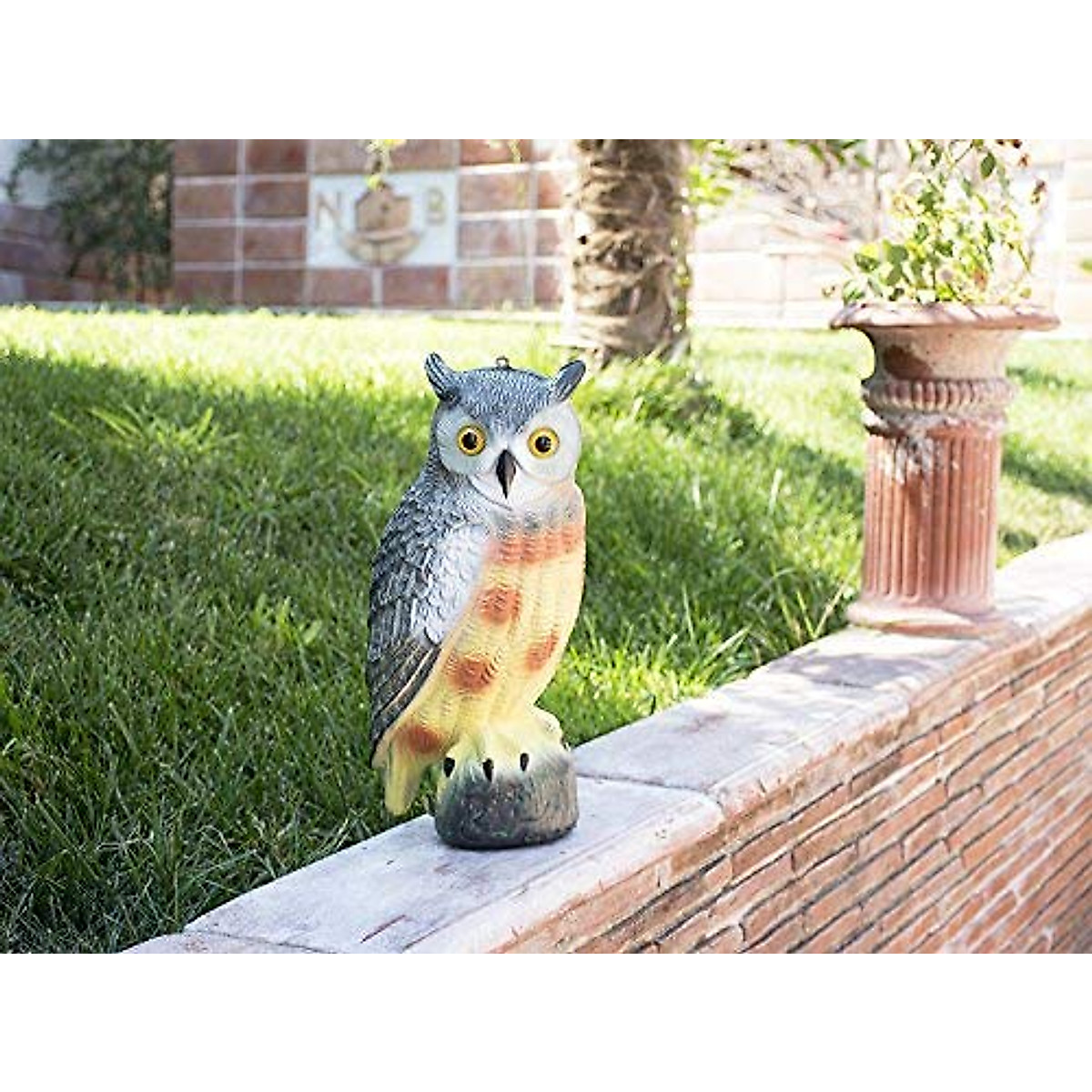 Large Scarecrow Owl Decoy Statue by briteNway – Realistic Fake Owl Outdoor Pest & Bird Deterrent, Hand-Painted Garden Protector, Scares Away Squirrels, Pigeons, Rabbits & More – 16,5” Hollow Design