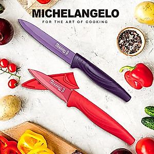 MICHELANGELO Kitchen Knife Set 10 Piece, Rainbow Knife Set for Kitchen, High Carbon Stainless Steel Kitchen Knives Set, Dishwasher Safe, Colorful Knife Set- 5 Knives and 5 Knife Covers