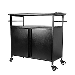 Karpevta Outdoor Grilling Table with Storage, Metal Outdoor Grill Cart with Storage and Wheels,Stainless Steel Countertop Kitchen Island Cart and Storage Cabinet for BBQ,Patio,Backyard