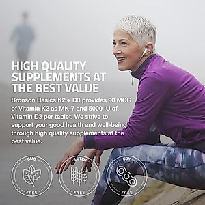 Bronson Basics Vitamin K2 D3 (MK7) Supplement Non-GMO Formula 5000IU (125 mcg) Vitamin D3 & 90 mcg Vitamin K2 MK-7 Easy to Swallow Vitamin D & K Complex, 360 Tablets