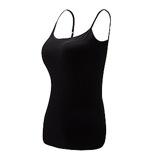 Ibeauti Womens Camisoles Tops with Built in Padded Bra Basic Breathable Tank Top (L, Black)