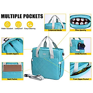 MIER Insulated Lunch Bag for Women Mens Adults Large Lunch Tote Bags Lunch Box Cooler for Work Picnic Beach with Shoulder Strap, Water Bottle Holder, Green