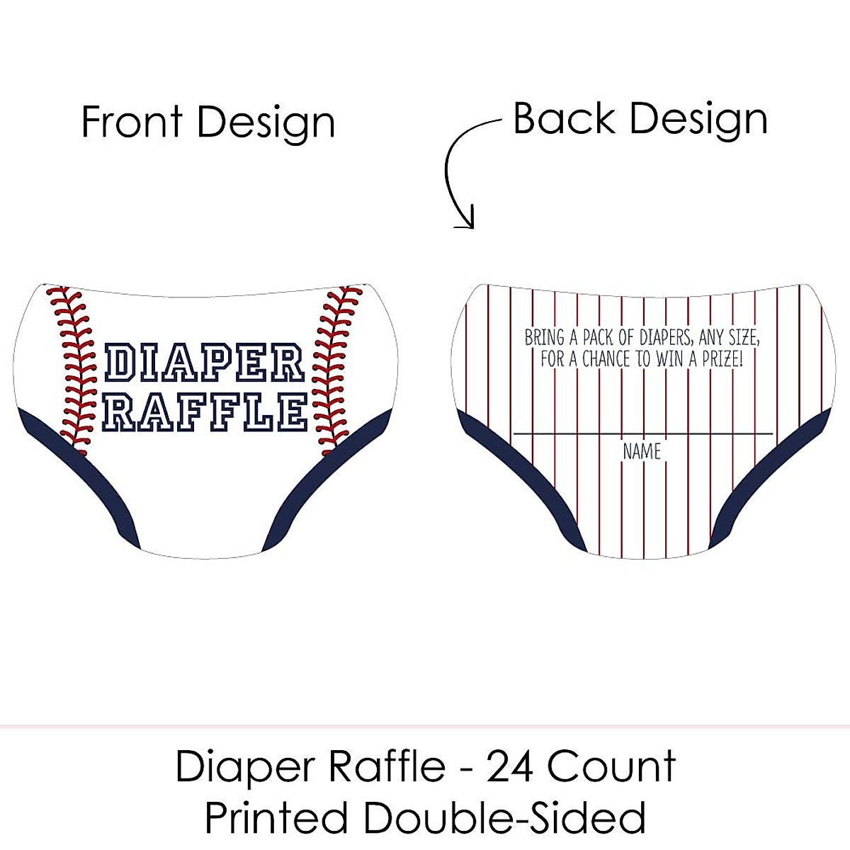 Big Dot of Happiness Batter Up - Baseball - Diaper Shaped Raffle Ticket Inserts - Baby Shower Activities - Diaper Raffle Game - Set of 24