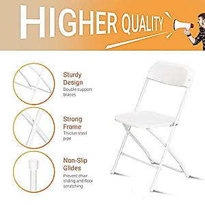 VINGLI 10 Pack White Plastic Folding Chair, Indoor Outdoor Portable Stackable Commercial Seat with Steel Frame 350lb. Capacity for Events Office Wedding Party Picnic Kitchen Dining