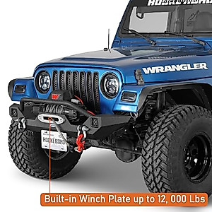 Hooke Road Wrangler TJ Rear Bumper with Tire Carrier + Front Bumpers Combo Compatible with Jeep Wrangler TJ 1997-2006