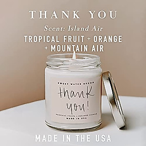 Sweet Water Decor Thank You Candle | Tropical Fruit and Sugared Orange, Summer Scented Soy Wax Candle for Home | 9oz Clear Jar, 40 Hour Burn Time, Made in The USA