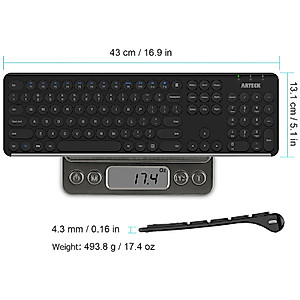 Arteck 2.4G Wireless Keyboard Stainless Steel Ultra Slim Full Size Keyboard with Numeric Keypad for Computer/Desktop/PC/Laptop/Surface/Smart TV and Windows 10/8/ 7 Built in Rechargeable Battery