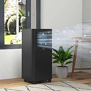 HOMCOM 8000 BTU Portable Air Conditioner for Rooms Up to 345 Sq. Ft., 3-in-1 AC Unit with Dehumidifier, Cooling Fan, Sleep, Remote, 24H Timer On/Off, Window Installation Kit, Black