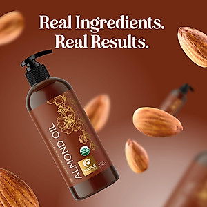 USDA Organic Sweet Almond Oil - Pure Cold Pressed Organic Almond Oil for Skin Hair and Nails - Moisturizing Organic Body Oil for Women and Men plus Carrier Oil for Essential Oils Mixing 16oz