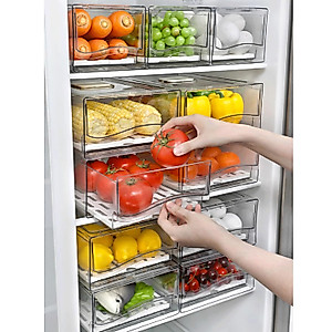 Yatmung Refrigerator Organizer Bin with Ventilation System - Clear pull out fridge storage drawers stackable plastic -Vegetable, deli, freezer, kitchen - Refrigerator Organizing and storage ( 2 Pack )
