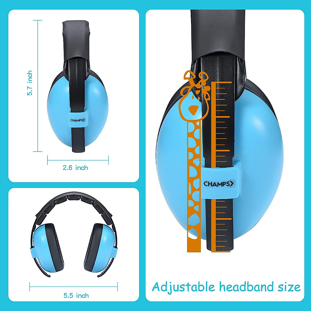 CHAMPS Baby Ear Muffs, Baby Earmuff Noise Protection Reduction Headphones for 0-3 Years Babies, Toddler, Infant, Safety Hearing Ear Muff Shooting Range Hunting Season [Blue]