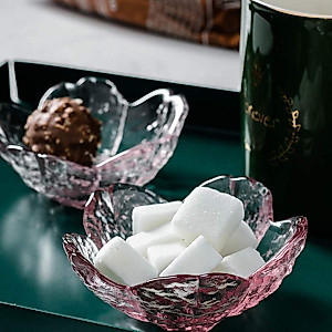 Sdeetesamjun Pink Glass Bowls Set of 4, Trifle Bowl Small Dipping Sauce Cups- Japanese Sakura Flower Cherry Blossom Shaped Bowl Decorative Bowl For Side Dishes, Ice Cream, Pudding, Custard, Dessert