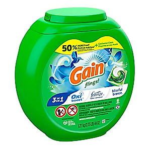 Gain flings! Laundry Detergent Soap Pacs HE Compatible 60 Count Long Lasting Scent Blissful Breeze Scent