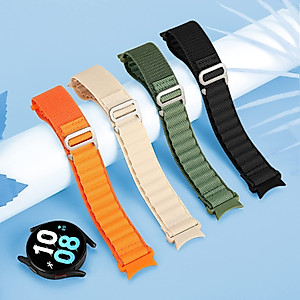 Alpine Loop Nylon Bands for Samsung Galaxy Watch 6/5/4 40mm 44mm Band/6 Classic 43mm 47mm Band/5 Pro Band 45mm/4 Classic 42mm 46mm Band, with Titanium G-Hook Men Women(Army Green + Orange)