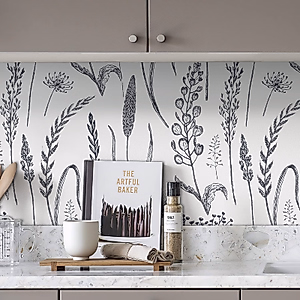 JiffDiff Peel and Stick Wallpaper Black and White Floral Wallpaper Farmhouse Wildwood Wheat Meadow Removable Wallpaper for Bedroom Modern Wallpaper Renter Friendly 118"X17.3"