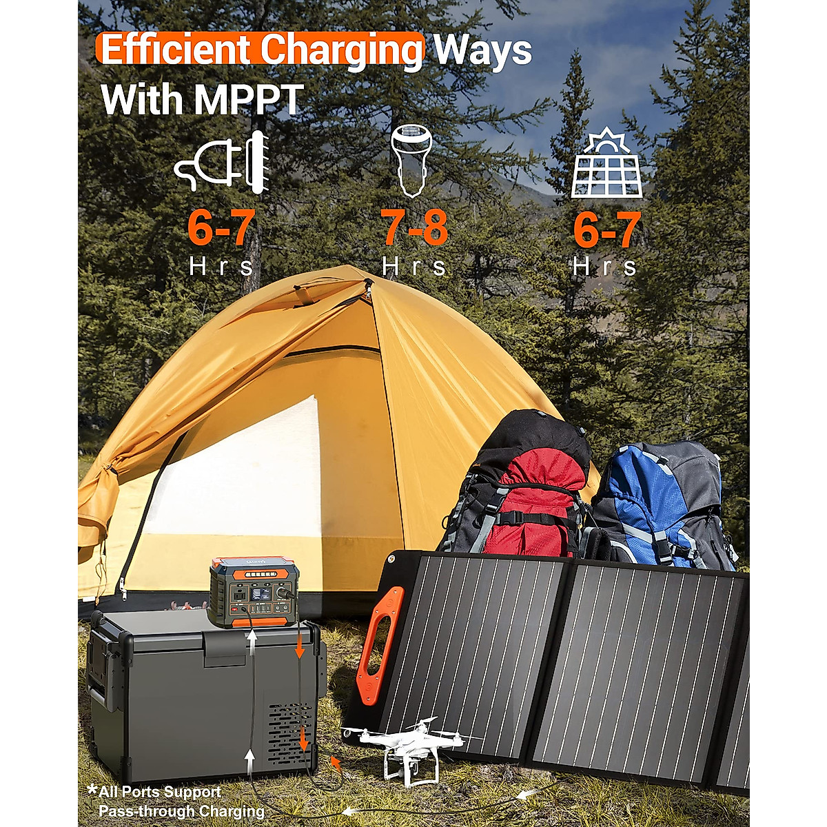 PROGENY 300W Portable Power Station, 299Wh/80818mAh Solar Generator, Regulated DC Output Backup Battery with Pass-Through Charging AC Outlet, Pure Sine Wave, LED Light Power Station for CPAP Camping