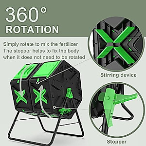 SQUEEZE master Large Dual Chamber Compost Bin Tumbler Outdoor Garden- Easy Rotating- Sturdy Steel Frame-Fast Composting (Green, 2 × 18.5 Gallon)
