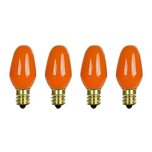 Sunlite 01232 7C7 Incandescent Bulb, 7 Watt, Candelabra E12 Base, C7 Small Night Light, Colored Bulb, Orange, 4 Count
