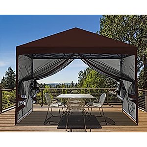 MASTERCANOPY Pop-Up Easy Setup Outdoor Canopy with Netting Screen Walls (8x8, Brown)