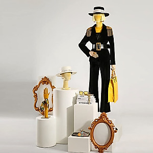 DE-LIANG Female Mannequin Torso with Stand Yellow Suede Fabric Women Dress Form with Wooden Arms Natural Wood Color, Fabric is (Yellow)