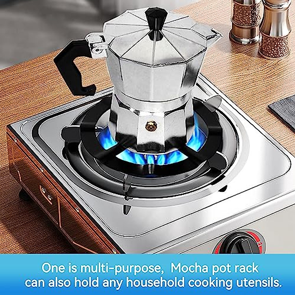 2 Pack Pot Rack, Black Moka Coffee Pot Shelf, Stainless Iron Wok Ring Pots and Pans Organizer Round Stove Pot Holder Gas Range Support Rack Stand for Kitchen