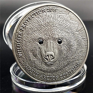 Coin Collection Commemorative Coin 2019 Animal Commemorative Coin, Foreign Currency, Mongolian Coin, Embossed Commemorative Coin, Gobi Bear with Smart Eyes and Cute Eyes