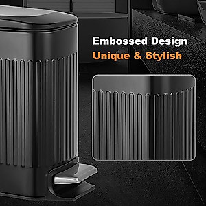 TrashAid Small Black Bathroom Trash Can with Lid Soft Close, 6 Liter / 1.6 Gallon, Stainless Steel Garbage Can with Removable Inner Bucket, Step Pedal, Slim Wastebasket for Toilet, Office, Bedroom