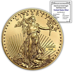 1986 - Present (Random Year) 1/2 oz American Gold Eagle Brilliant Uncirculated (BU -Type 1 or 2) with Certificate of Authenticity $25 Mint State